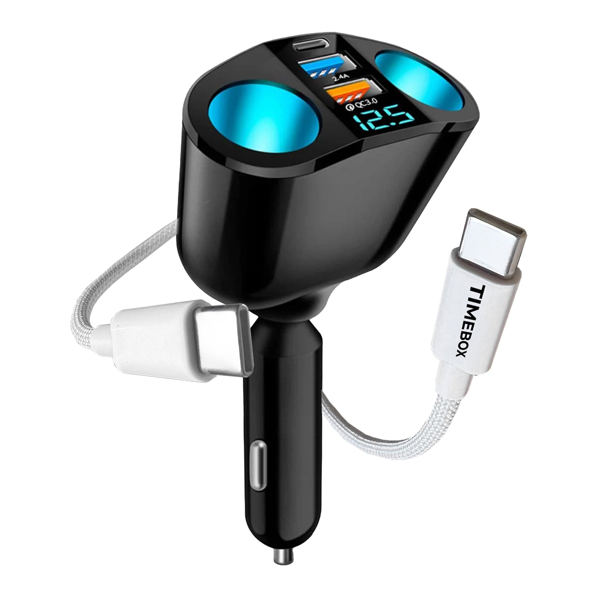 Pachet Auto Timebox, Type-C la USB-C, 120W, 1m, cu 2x soclu auto, 2 x
