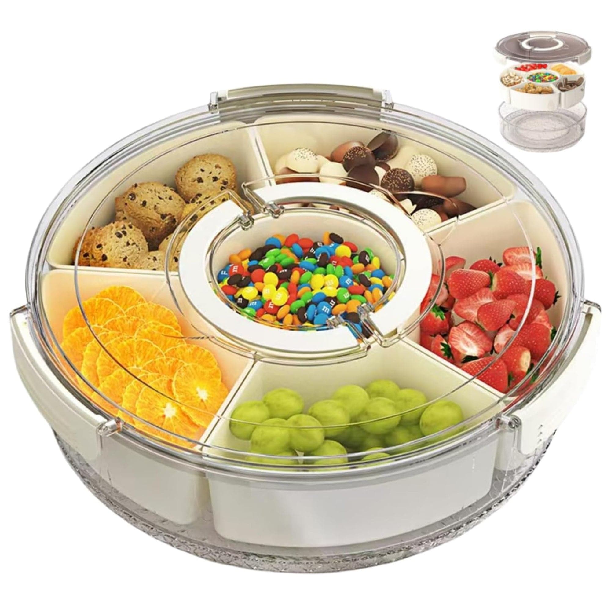 Cutie Alimentara Rotunda Mare 6 Compartimente, Model Rotativ, Bej – Timebox